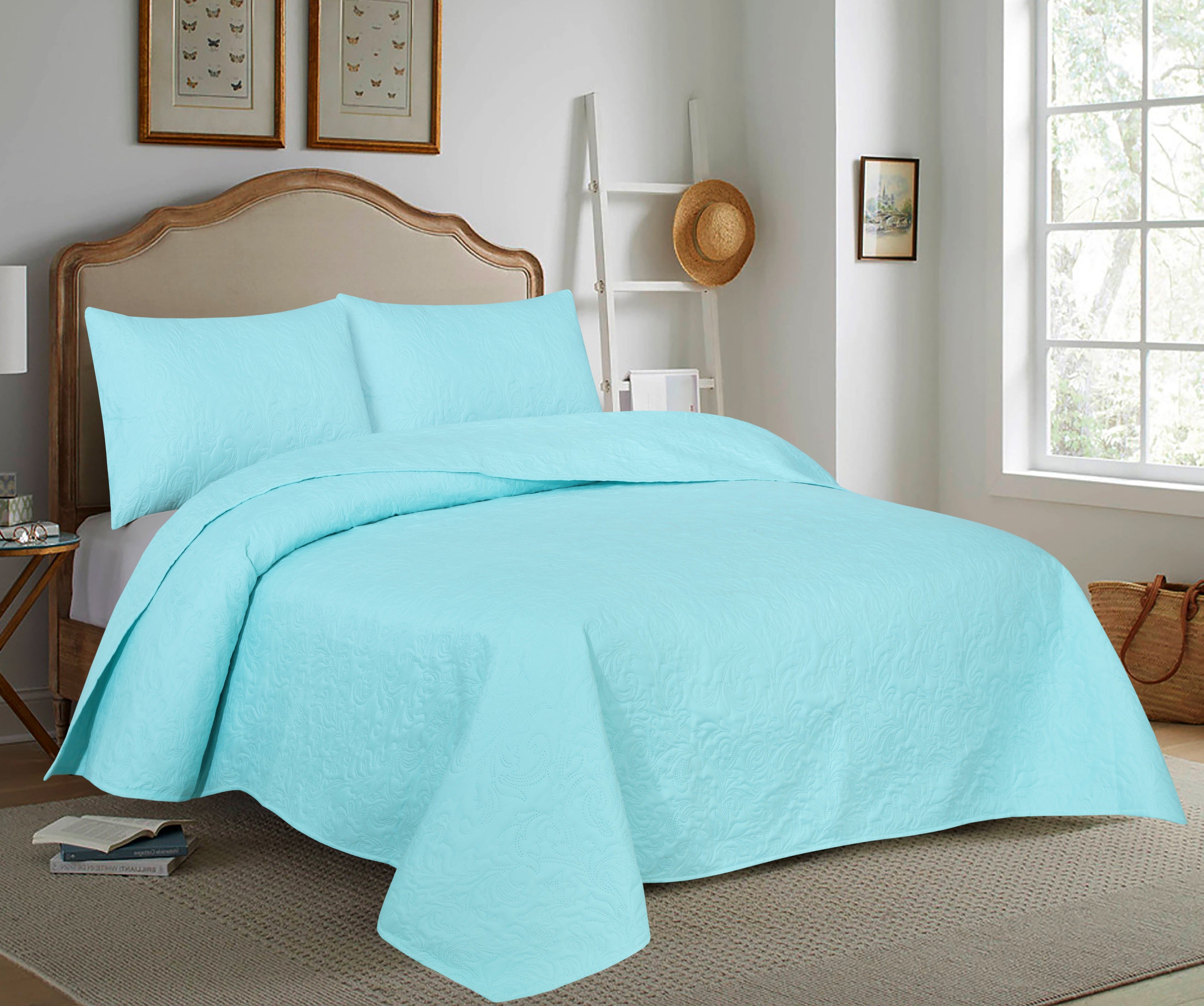 SKY BLUE BEDSPREAD SET - 3 PCS (PREMIUM) – qhaaf.com